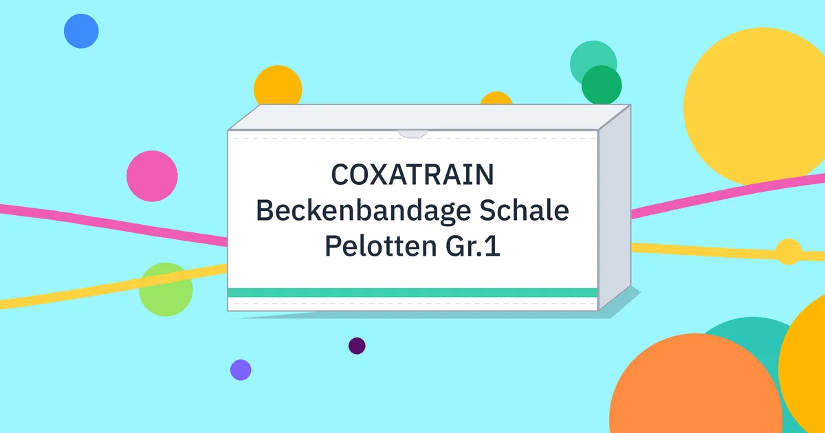 Symbolbild: Packung mit der Aufschrift COXATRAIN Beckenbandage Schale Pelotten Gr.1 (PZN 17560878) – Verfügbarkeit und Bezug in Apotheken in Frankfurt am Main