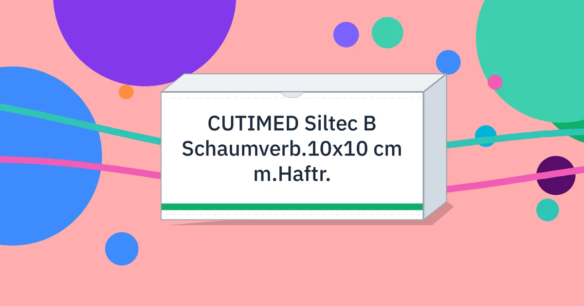 Symbolbild: Packung mit der Aufschrift CUTIMED Siltec B Schaumverb.10x10 cm m.Haftr. (PZN 16602474) – Verfügbarkeit und Bezug in Apotheken in Frankfurt am Main