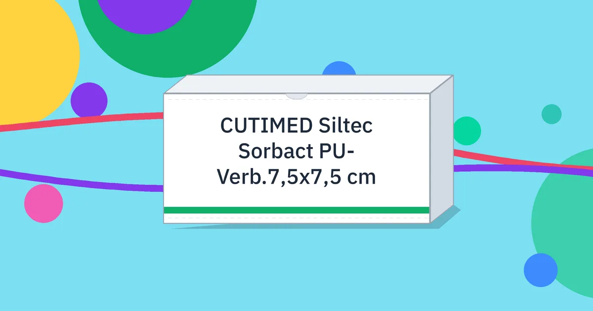 Symbolbild: Packung mit der Aufschrift CUTIMED Siltec Sorbact PU-Verb.7,5x7,5 cm (PZN 19699818) – Verfügbarkeit und Bezug in Apotheken in Frankfurt am Main
