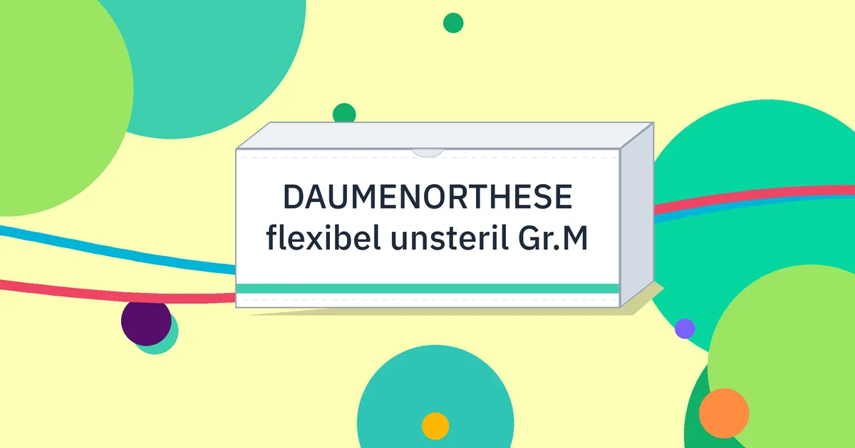 Symbolbild: Packung mit der Aufschrift DAUMENORTHESE flexibel unsteril Gr.M (PZN 17623656) – Verfügbarkeit und Bezug in Apotheken in Frankfurt am Main