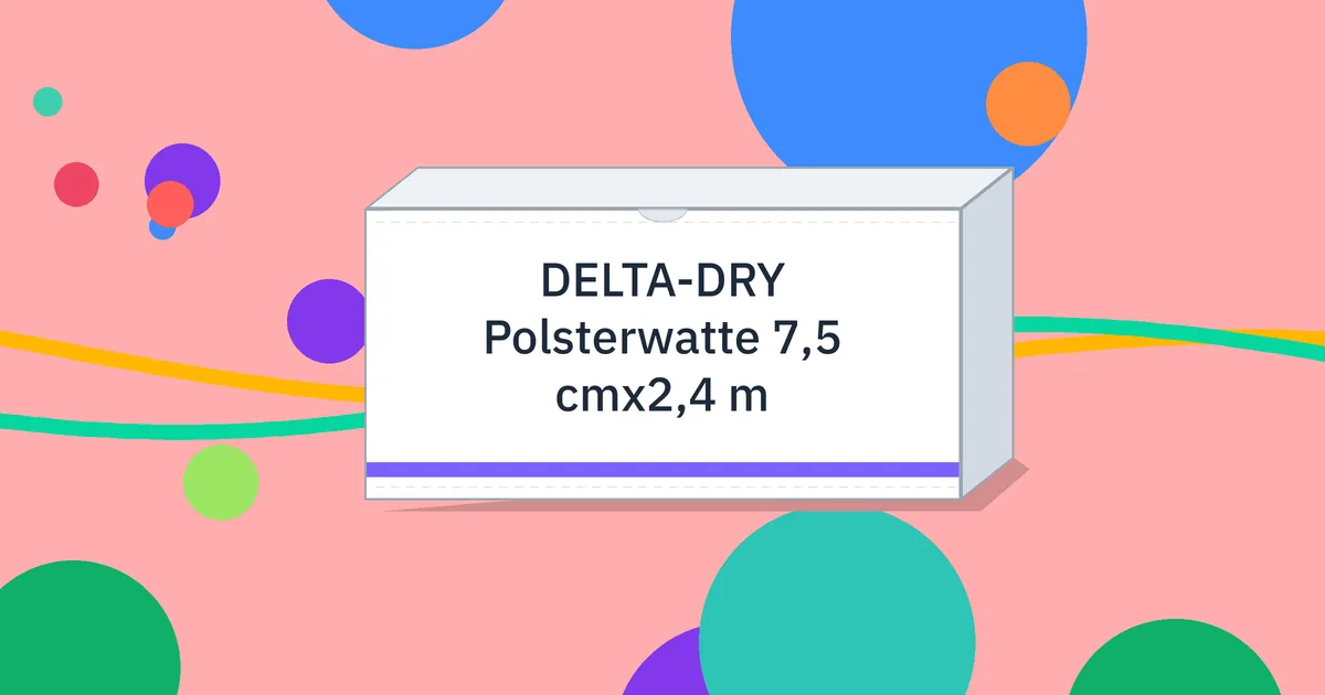 Symbolbild: Packung mit der Aufschrift DELTA-DRY Polsterwatte 7,5 cmx2,4 m (PZN 00613180) – Verfügbarkeit und Bezug in Apotheken in Frankfurt am Main