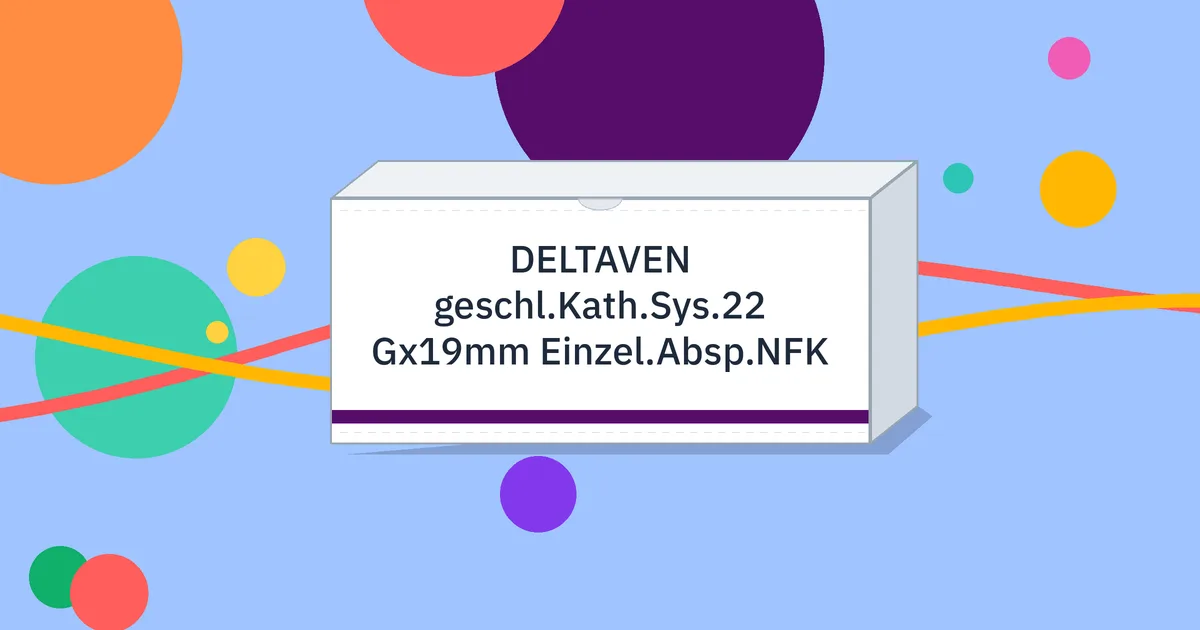 Symbolbild: Packung mit der Aufschrift DELTAVEN geschl.Kath.Sys.22 Gx19mm Einzel.Absp.NFK (PZN 13977848) – Verfügbarkeit und Bezug in Apotheken in Frankfurt am Main