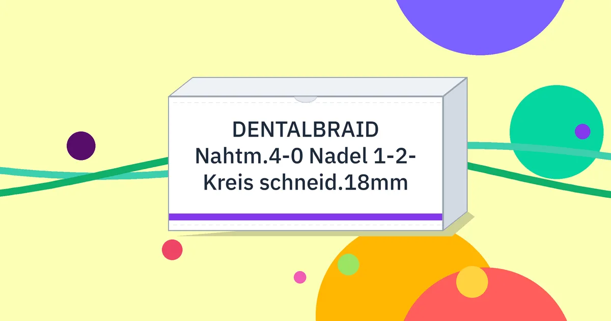 Symbolbild: Packung mit der Aufschrift DENTALBRAID Nahtm.4-0 Nadel 1-2-Kreis schneid.18mm (PZN 16756668) – Verfügbarkeit und Bezug in Apotheken in Frankfurt am Main