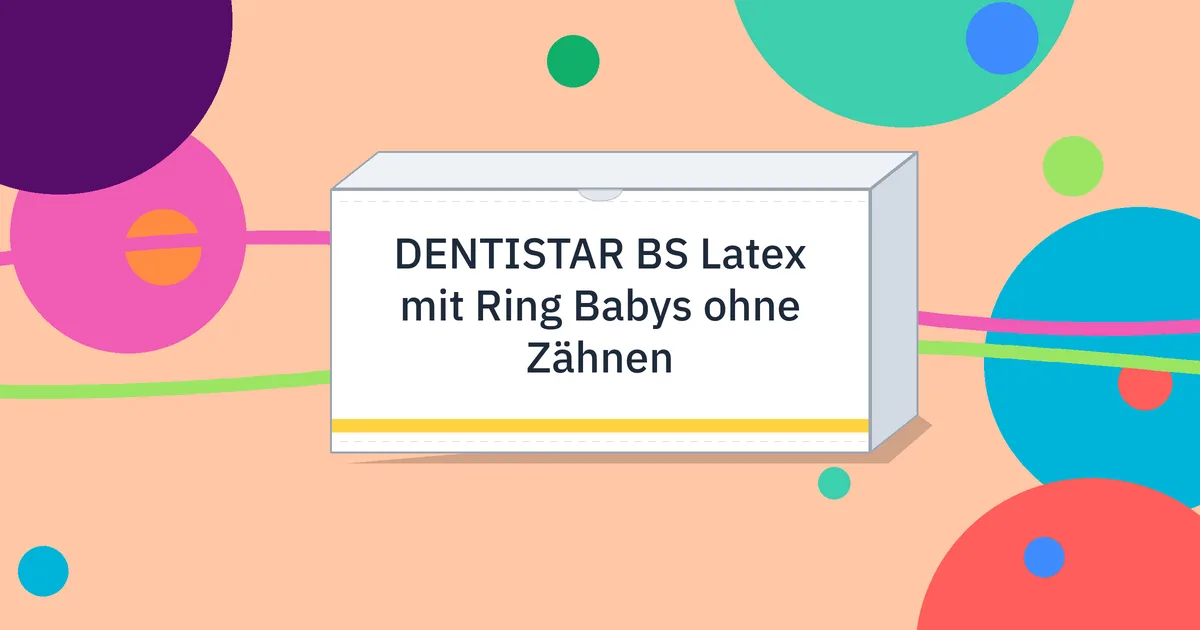 Symbolbild: Packung mit der Aufschrift DENTISTAR BS Latex mit Ring Babys ohne Zähnen (PZN 04770769) – Verfügbarkeit und Bezug in Apotheken in Frankfurt am Main