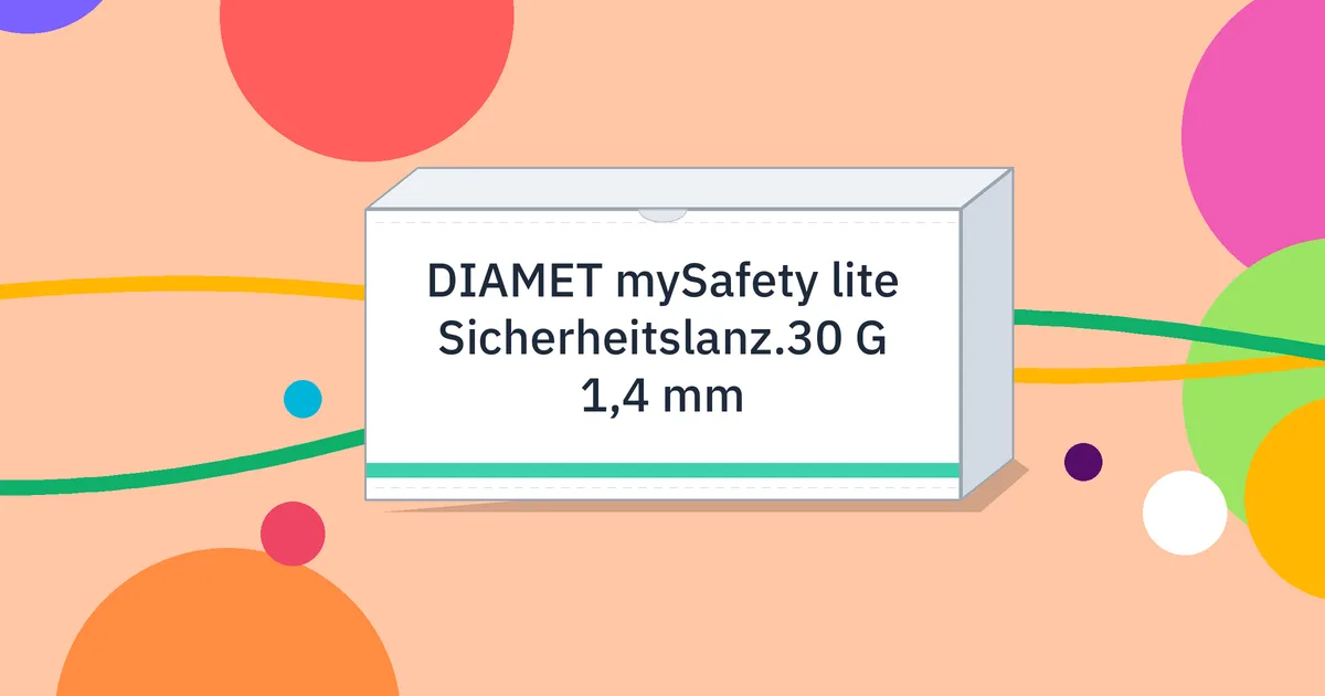 Symbolbild: Packung mit der Aufschrift DIAMET mySafety lite Sicherheitslanz.30 G 1,4 mm (PZN 19517071) – Verfügbarkeit und Bezug in Apotheken in Frankfurt am Main