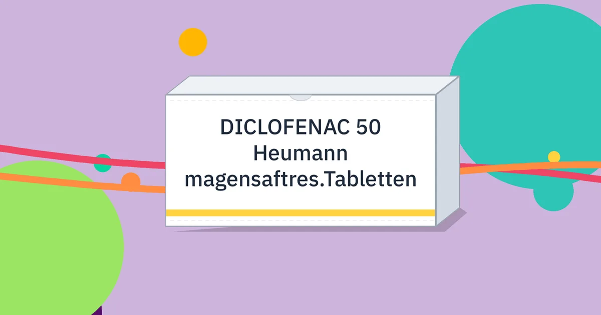 Symbolbild: Packung mit der Aufschrift DICLOFENAC 50 Heumann magensaftres.Tabletten (PZN 03540719) – Verfügbarkeit und Bezug in Apotheken in Frankfurt am Main