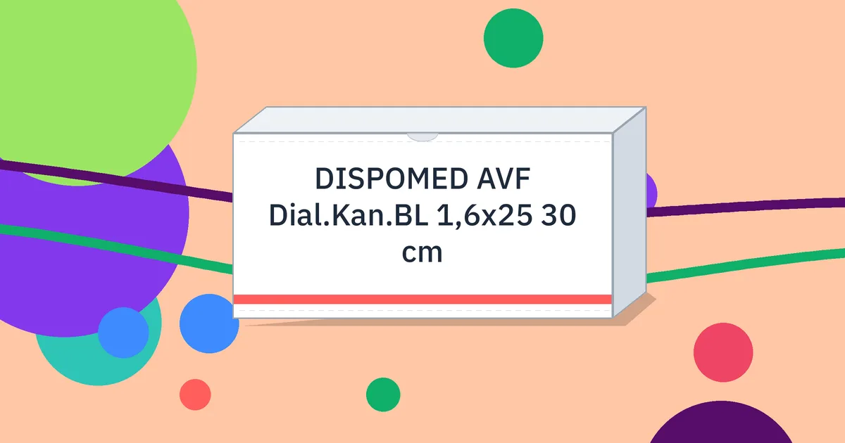 Symbolbild: Packung mit der Aufschrift DISPOMED AVF Dial.Kan.BL 1,6x25 30 cm (PZN 08495633) – Verfügbarkeit und Bezug in Apotheken in Frankfurt am Main