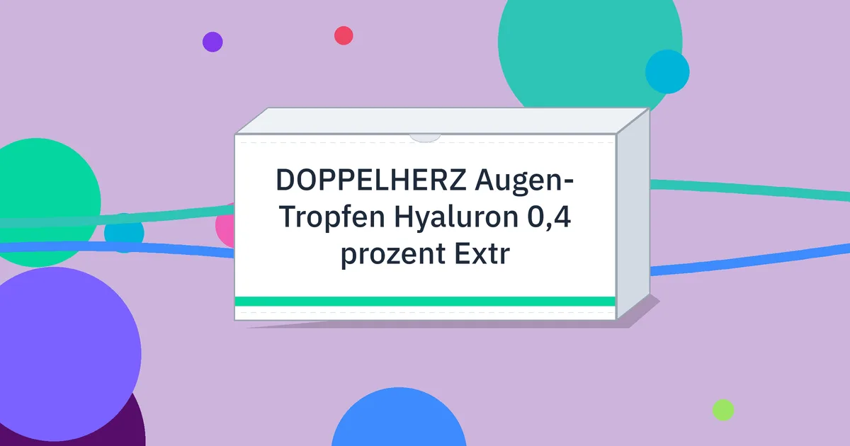 Symbolbild: Packung mit der Aufschrift DOPPELHERZ Augen-Tropfen Hyaluron 0,4 prozent Extr (PZN 13425273) – Verfügbarkeit und Bezug in Apotheken in Frankfurt am Main