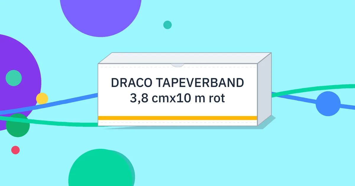 Symbolbild: Packung mit der Aufschrift DRACO TAPEVERBAND 3,8 cmx10 m rot (PZN 01389023) – Verfügbarkeit und Bezug in Apotheken in Frankfurt am Main