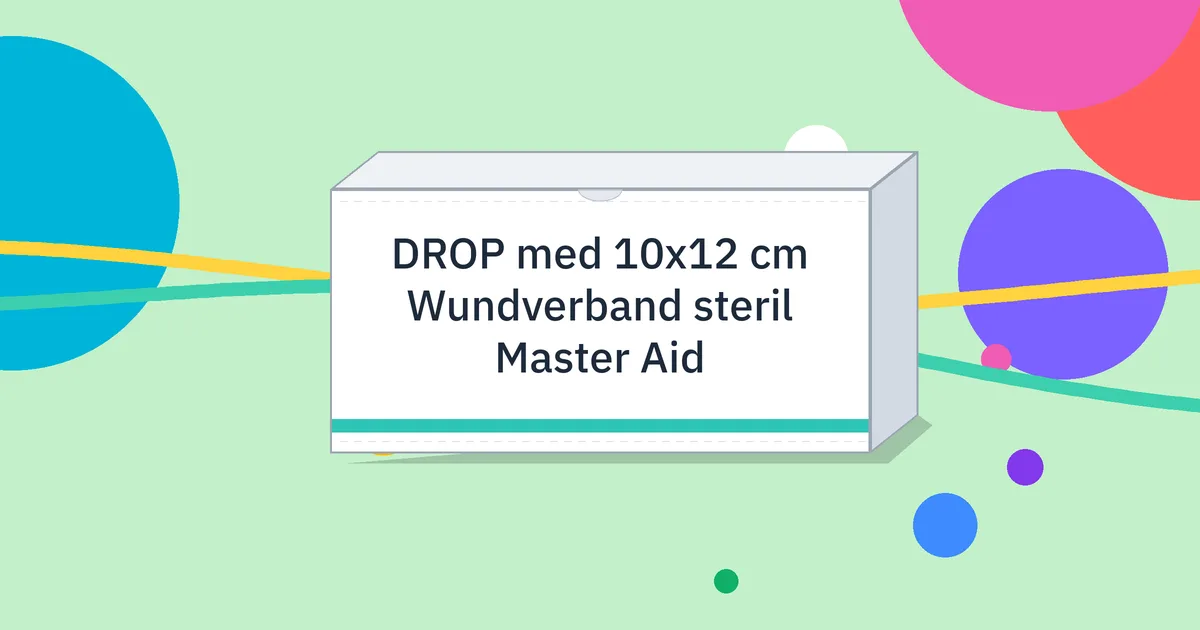 Symbolbild: Packung mit der Aufschrift DROP med 10x12 cm Wundverband steril Master Aid (PZN 20111836) – Verfügbarkeit und Bezug in Apotheken in Frankfurt am Main