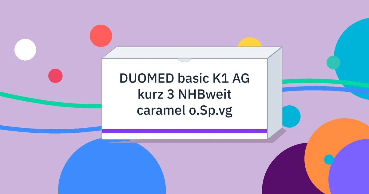 Symbolbild: Packung mit der Aufschrift DUOMED basic K1 AG kurz 3 NHBweit caramel o.Sp.vg (PZN 20904927) – Verfügbarkeit und Bezug in Apotheken in Frankfurt am Main