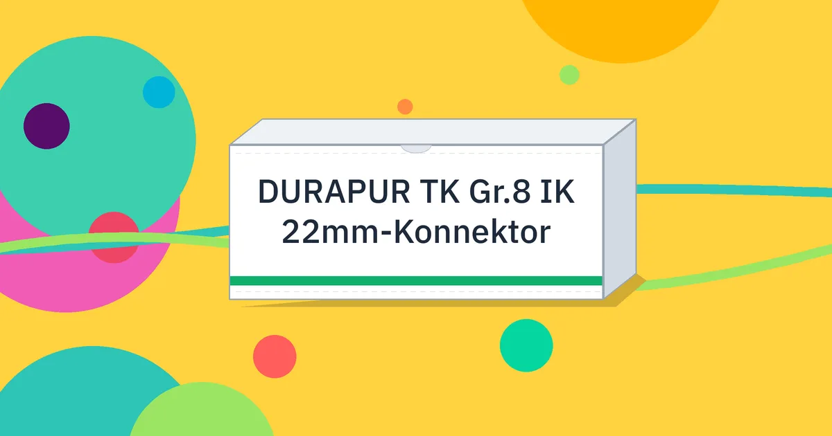 Symbolbild: Packung mit der Aufschrift DURAPUR TK Gr.8 IK 22mm-Konnektor (PZN 16030865) – Verfügbarkeit und Bezug in Apotheken in Frankfurt am Main