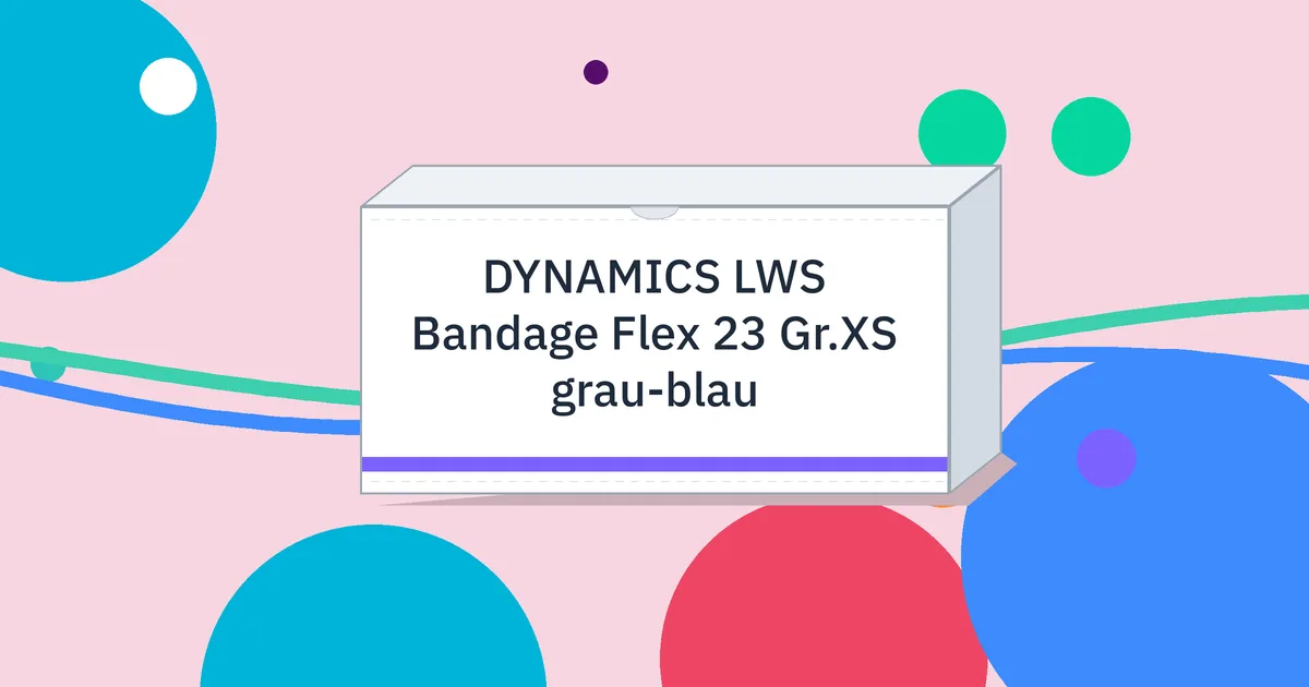 Symbolbild: Packung mit der Aufschrift DYNAMICS LWS Bandage Flex 23 Gr.XS grau-blau (PZN 10634208) – Verfügbarkeit und Bezug in Apotheken in Frankfurt am Main