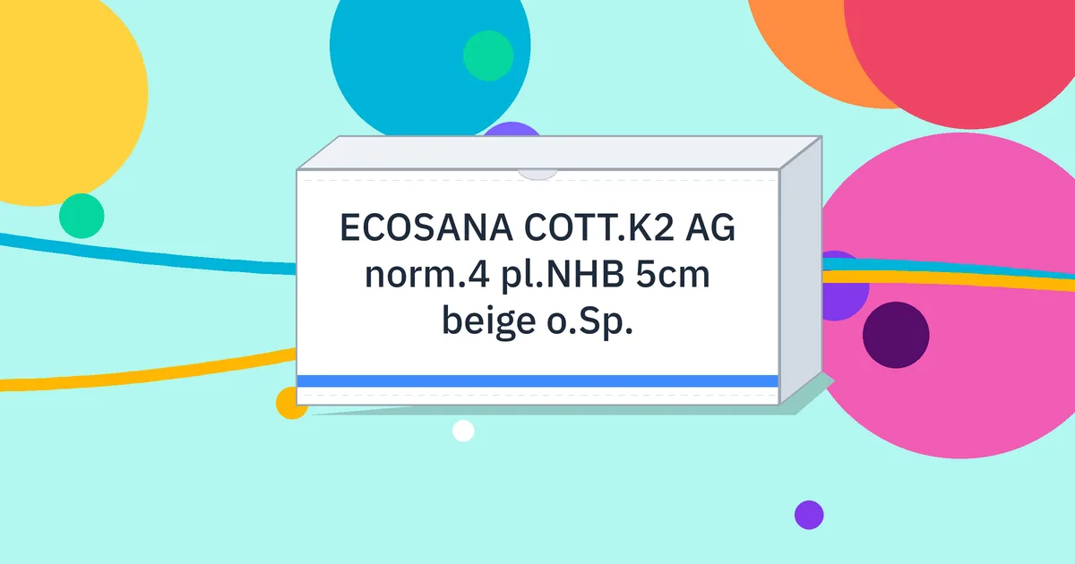 Symbolbild: Packung mit der Aufschrift ECOSANA COTT.K2 AG norm.4 pl.NHB 5cm beige o.Sp. (PZN 16949930) – Verfügbarkeit und Bezug in Apotheken in Frankfurt am Main