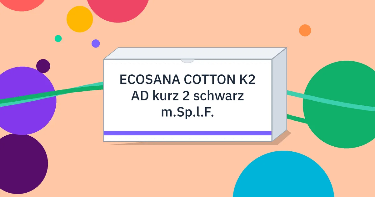 Symbolbild: Packung mit der Aufschrift ECOSANA COTTON K2 AD kurz 2 schwarz m.Sp.l.F. (PZN 16947339) – Verfügbarkeit und Bezug in Apotheken in Frankfurt am Main