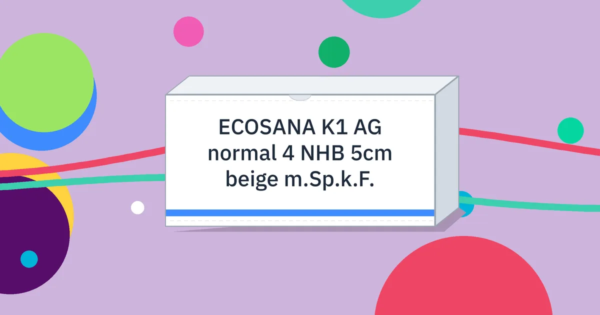 Symbolbild: Packung mit der Aufschrift ECOSANA K1 AG normal 4 NHB 5cm beige m.Sp.k.F. (PZN 04728224) – Verfügbarkeit und Bezug in Apotheken in Frankfurt am Main