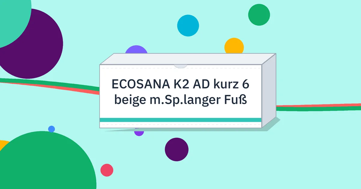 Symbolbild: Packung mit der Aufschrift ECOSANA K2 AD kurz 6 beige m.Sp.langer Fuß (PZN 10954226) – Verfügbarkeit und Bezug in Apotheken in Frankfurt am Main