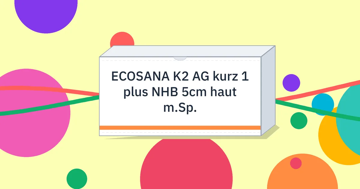 Symbolbild: Packung mit der Aufschrift ECOSANA K2 AG kurz 1 plus NHB 5cm haut m.Sp. (PZN 01387248) – Verfügbarkeit und Bezug in Apotheken in Frankfurt am Main