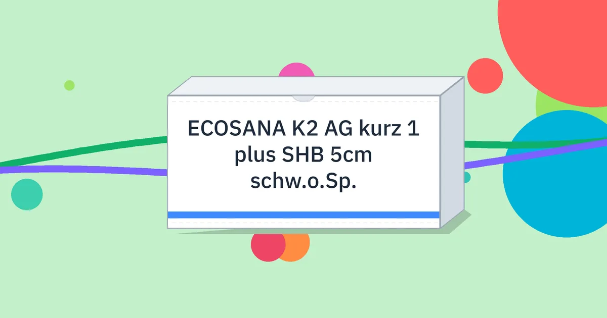 Symbolbild: Packung mit der Aufschrift ECOSANA K2 AG kurz 1 plus SHB 5cm schw.o.Sp. (PZN 01363957) – Verfügbarkeit und Bezug in Apotheken in Frankfurt am Main