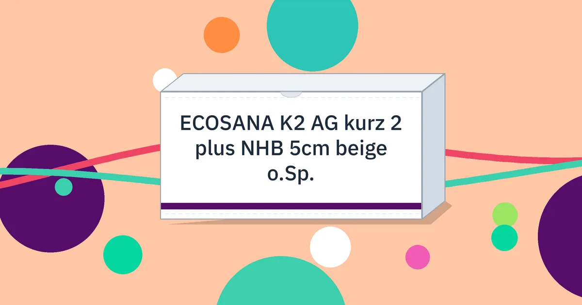 Symbolbild: Packung mit der Aufschrift ECOSANA K2 AG kurz 2 plus NHB 5cm beige o.Sp. (PZN 01394745) – Verfügbarkeit und Bezug in Apotheken in Frankfurt am Main