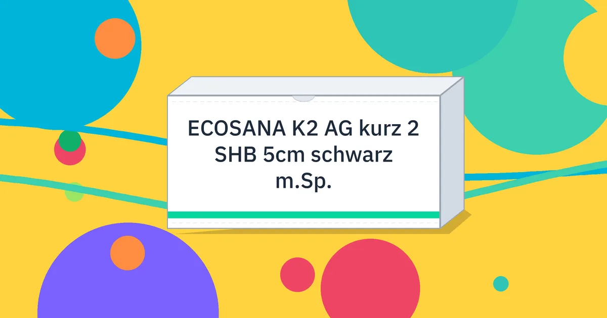 Symbolbild: Packung mit der Aufschrift ECOSANA K2 AG kurz 2 SHB 5cm schwarz m.Sp. (PZN 01387455) – Verfügbarkeit und Bezug in Apotheken in Frankfurt am Main