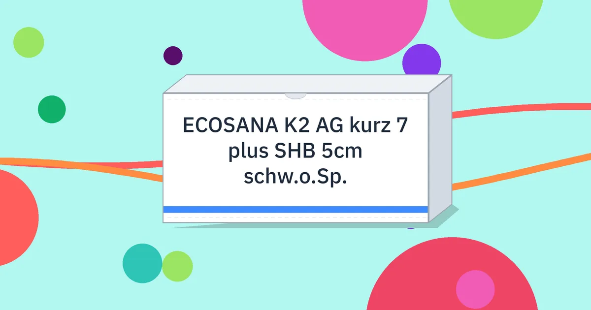 Symbolbild: Packung mit der Aufschrift ECOSANA K2 AG kurz 7 plus SHB 5cm schw.o.Sp. (PZN 01530504) – Verfügbarkeit und Bezug in Apotheken in Frankfurt am Main