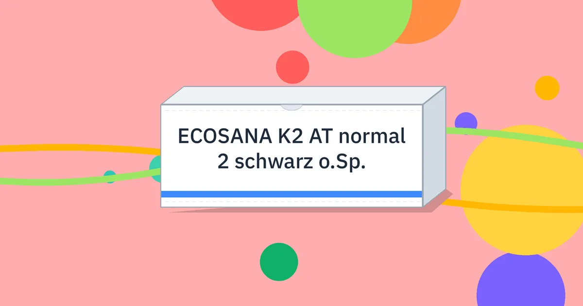 Symbolbild: Packung mit der Aufschrift ECOSANA K2 AT normal 2 schwarz o.Sp. (PZN 01546008) – Verfügbarkeit und Bezug in Apotheken in Frankfurt am Main