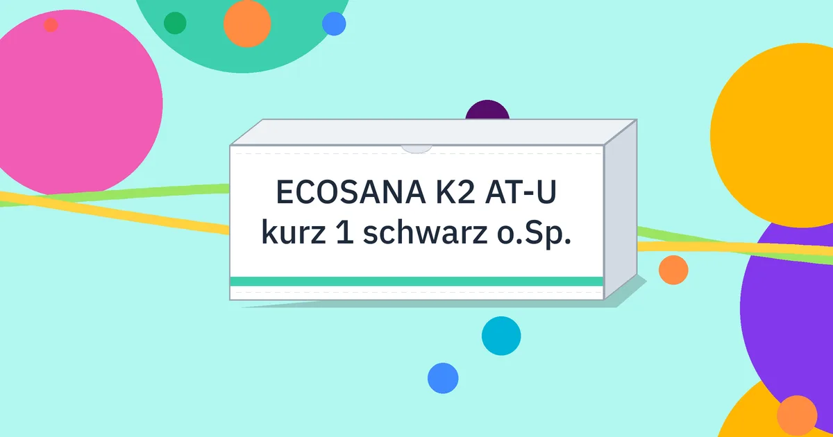Symbolbild: Packung mit der Aufschrift ECOSANA K2 AT-U kurz 1 schwarz o.Sp. (PZN 01566293) – Verfügbarkeit und Bezug in Apotheken in Frankfurt am Main