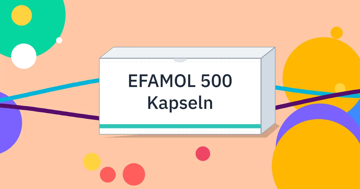 Symbolbild: Packung mit der Aufschrift EFAMOL 500 Kapseln (PZN 03113874) – Verfügbarkeit und Bezug in Apotheken in Frankfurt am Main