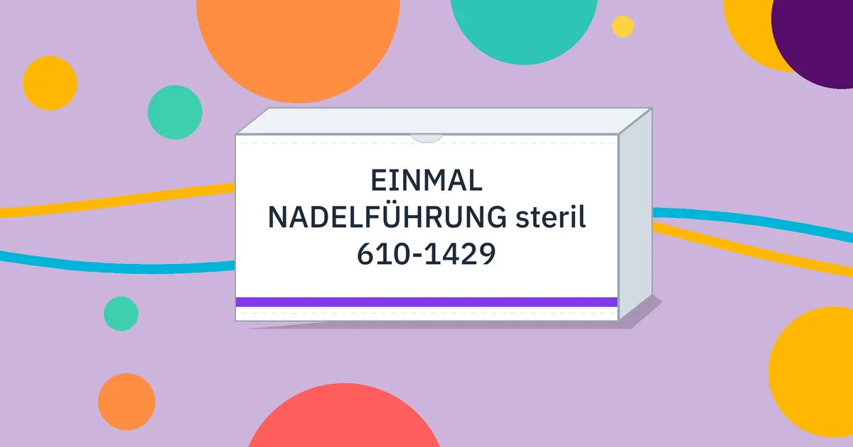 Symbolbild: Packung mit der Aufschrift EINMAL NADELFÜHRUNG steril 610-1429 (PZN 16258321) – Verfügbarkeit und Bezug in Apotheken in Frankfurt am Main