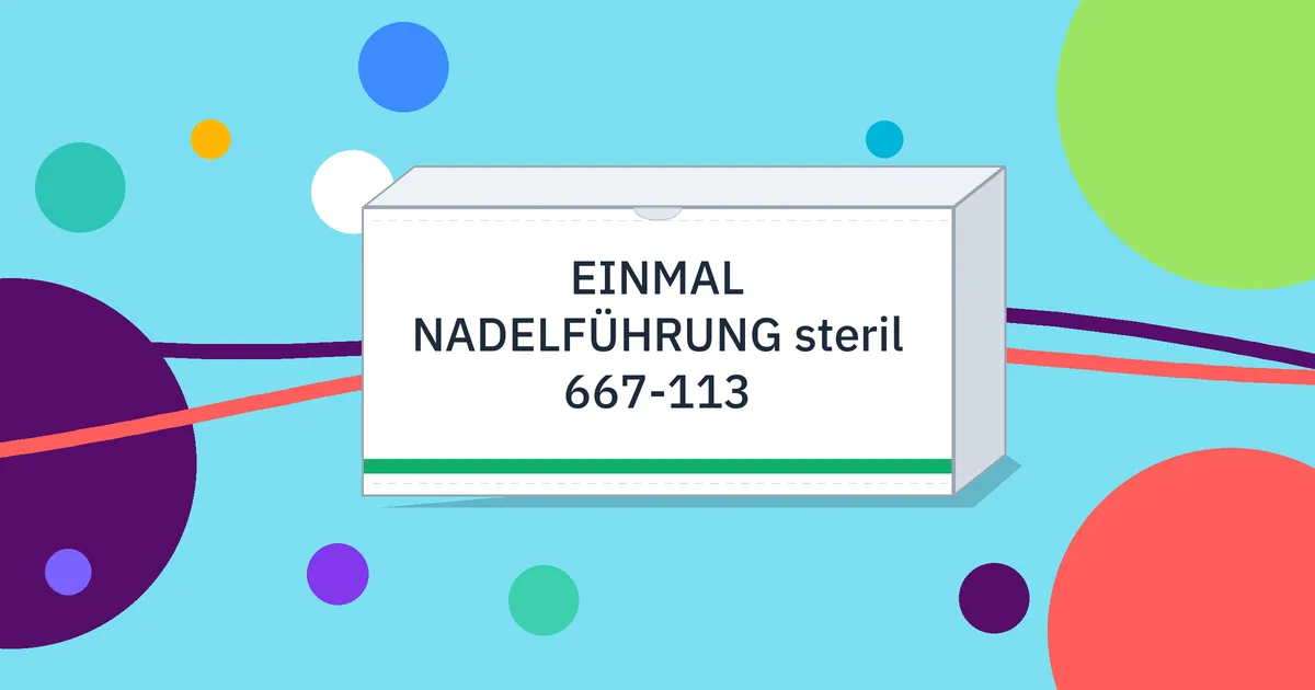 Symbolbild: Packung mit der Aufschrift EINMAL NADELFÜHRUNG steril 667-113 (PZN 16258522) – Verfügbarkeit und Bezug in Apotheken in Frankfurt am Main