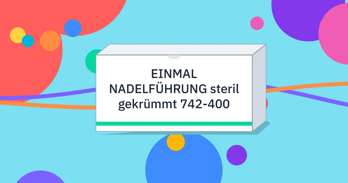 Symbolbild: Packung mit der Aufschrift EINMAL NADELFÜHRUNG steril gekrümmt 742-400 (PZN 16258781) – Verfügbarkeit und Bezug in Apotheken in Frankfurt am Main