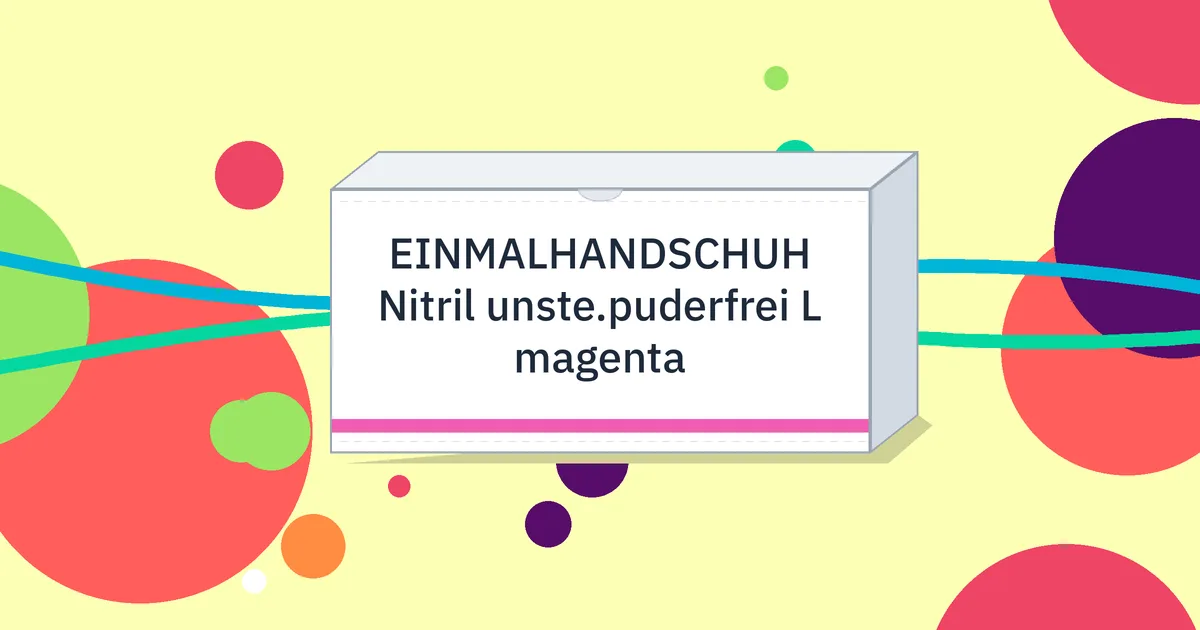 Symbolbild: Packung mit der Aufschrift EINMALHANDSCHUH Nitril unste.puderfrei L magenta (PZN 18152472) – Verfügbarkeit und Bezug in Apotheken in Frankfurt am Main