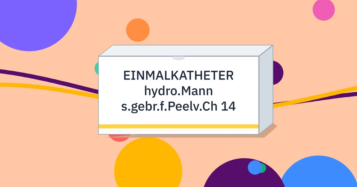 Symbolbild: Packung mit der Aufschrift EINMALKATHETER hydro.Mann s.gebr.f.Peelv.Ch 14 (PZN 14137033) – Verfügbarkeit und Bezug in Apotheken in Frankfurt am Main