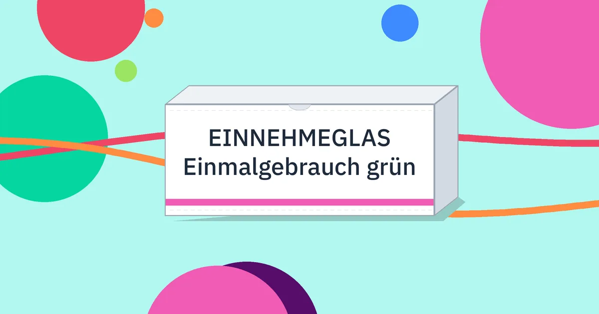 Symbolbild: Packung mit der Aufschrift EINNEHMEGLAS Einmalgebrauch grün (PZN 02439007) – Verfügbarkeit und Bezug in Apotheken in Frankfurt am Main