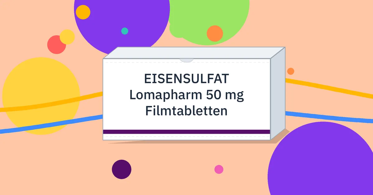 Symbolbild: Packung mit der Aufschrift EISENSULFAT Lomapharm 50 mg Filmtabletten (PZN 01713386) – Verfügbarkeit und Bezug in Apotheken in Frankfurt am Main