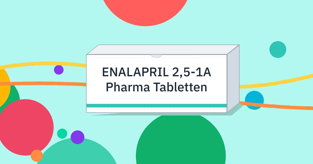 Symbolbild: Packung mit der Aufschrift ENALAPRIL 2,5-1A Pharma Tabletten (PZN 13568529) – Verfügbarkeit und Bezug in Apotheken in Frankfurt am Main