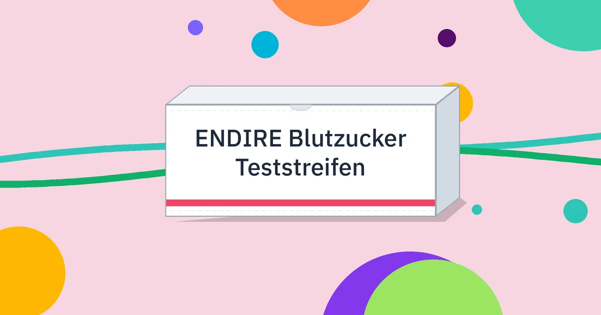 Symbolbild: Packung mit der Aufschrift ENDIRE Blutzucker Teststreifen (PZN 19768761) – Verfügbarkeit und Bezug in Apotheken in Frankfurt am Main