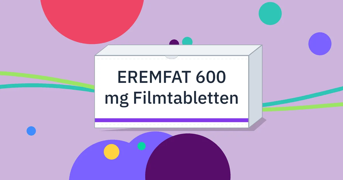 Symbolbild: Packung mit der Aufschrift EREMFAT 600 mg Filmtabletten (PZN 03771577) – Verfügbarkeit und Bezug in Apotheken in Frankfurt am Main