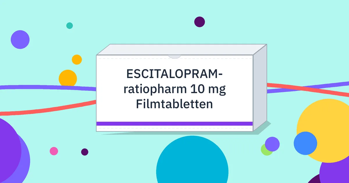 Symbolbild: Packung mit der Aufschrift ESCITALOPRAM-ratiopharm 10 mg Filmtabletten (PZN 00270716) – Verfügbarkeit und Bezug in Apotheken in Frankfurt am Main