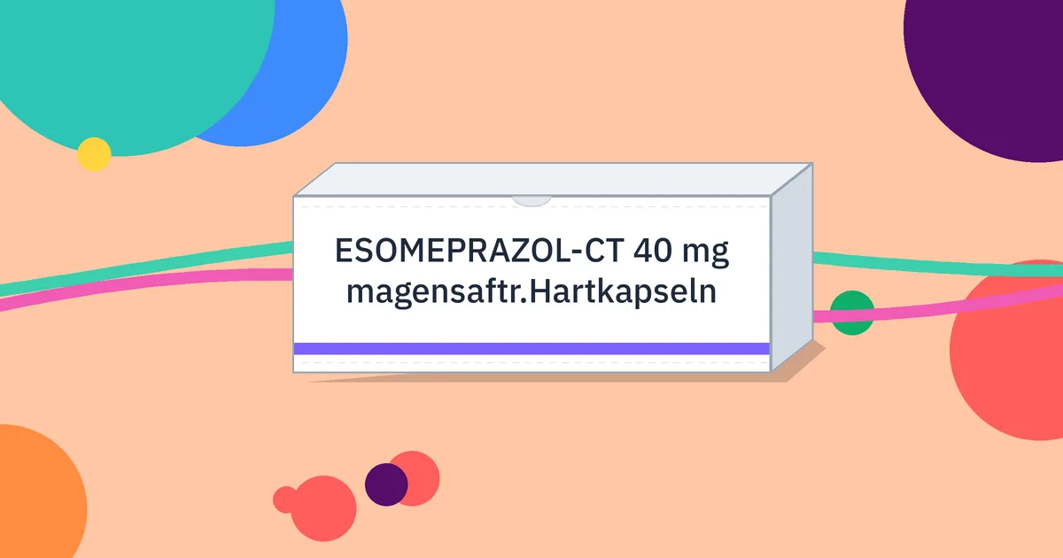 Symbolbild: Packung mit der Aufschrift ESOMEPRAZOL-CT 40 mg magensaftr.Hartkapseln (PZN 06499064) – Verfügbarkeit und Bezug in Apotheken in Frankfurt am Main