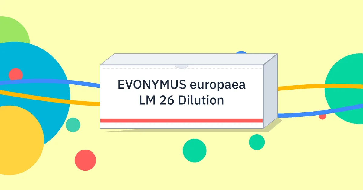 Symbolbild: Packung mit der Aufschrift EVONYMUS europaea LM 26 Dilution (PZN 13484790) – Verfügbarkeit und Bezug in Apotheken in Frankfurt am Main