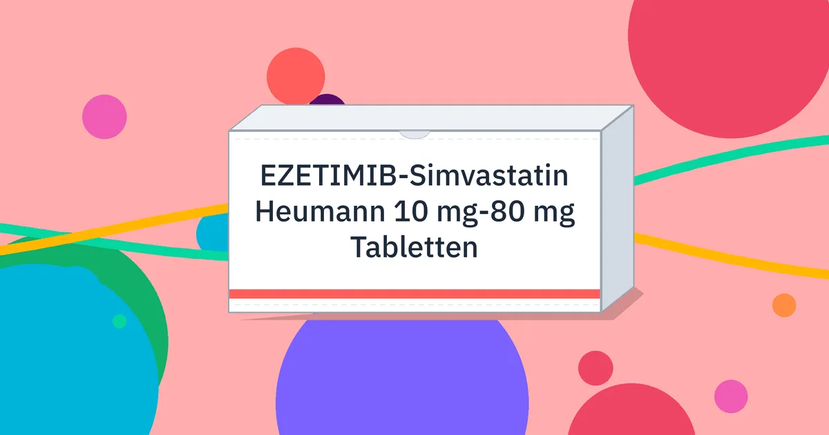 Symbolbild: Packung mit der Aufschrift EZETIMIB-Simvastatin Heumann 10 mg-80 mg Tabletten (PZN 14064251) – Verfügbarkeit und Bezug in Apotheken in Frankfurt am Main