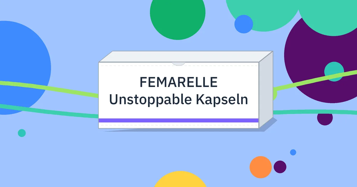 Symbolbild: Packung mit der Aufschrift FEMARELLE Unstoppable Kapseln (PZN 19506653) – Verfügbarkeit und Bezug in Apotheken in Frankfurt am Main