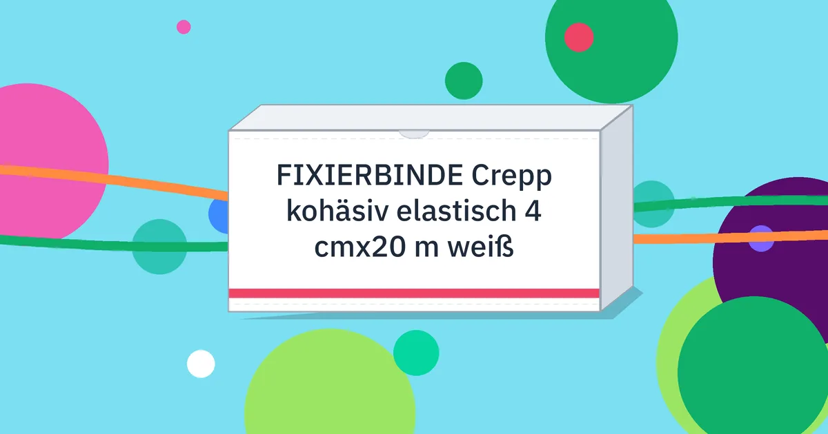Symbolbild: Packung mit der Aufschrift FIXIERBINDE Crepp kohäsiv elastisch 4 cmx20 m weiß (PZN 08822227) – Verfügbarkeit und Bezug in Apotheken in Frankfurt am Main
