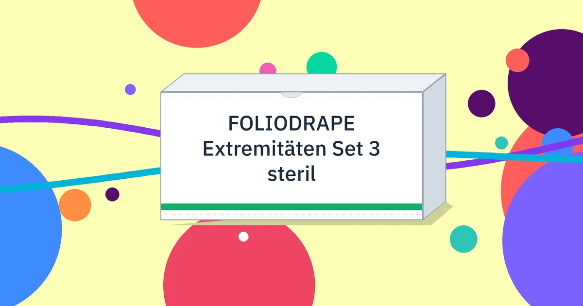 Symbolbild: Packung mit der Aufschrift FOLIODRAPE Extremitäten Set 3 steril (PZN 06892525) – Verfügbarkeit und Bezug in Apotheken in Frankfurt am Main