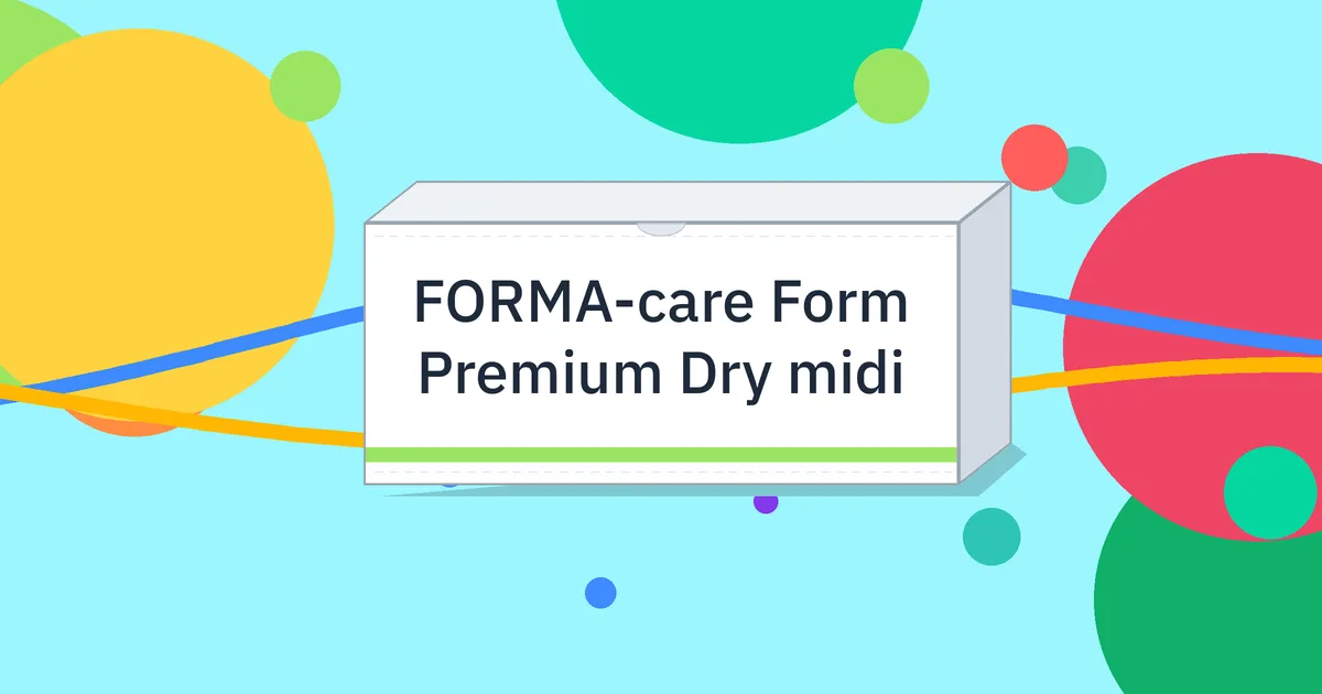 Symbolbild: Packung mit der Aufschrift FORMA-care Form Premium Dry midi (PZN 08466726) – Verfügbarkeit und Bezug in Apotheken in Frankfurt am Main