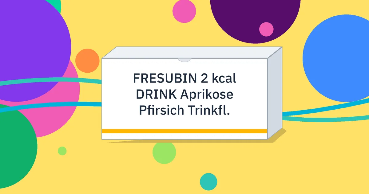 Symbolbild: Packung mit der Aufschrift FRESUBIN 2 kcal DRINK Aprikose Pfirsich Trinkfl. (PZN 09619959) – Verfügbarkeit und Bezug in Apotheken in Frankfurt am Main