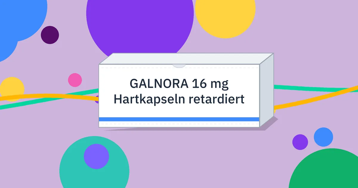 Symbolbild: Packung mit der Aufschrift GALNORA 16 mg Hartkapseln retardiert (PZN 09941649) – Verfügbarkeit und Bezug in Apotheken in Frankfurt am Main
