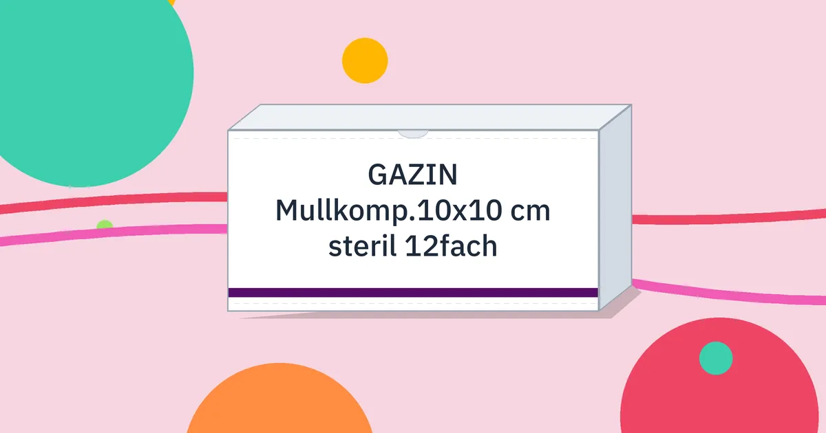 Symbolbild: Packung mit der Aufschrift GAZIN Mullkomp.10x10 cm steril 12fach (PZN 14443994) – Verfügbarkeit und Bezug in Apotheken in Frankfurt am Main